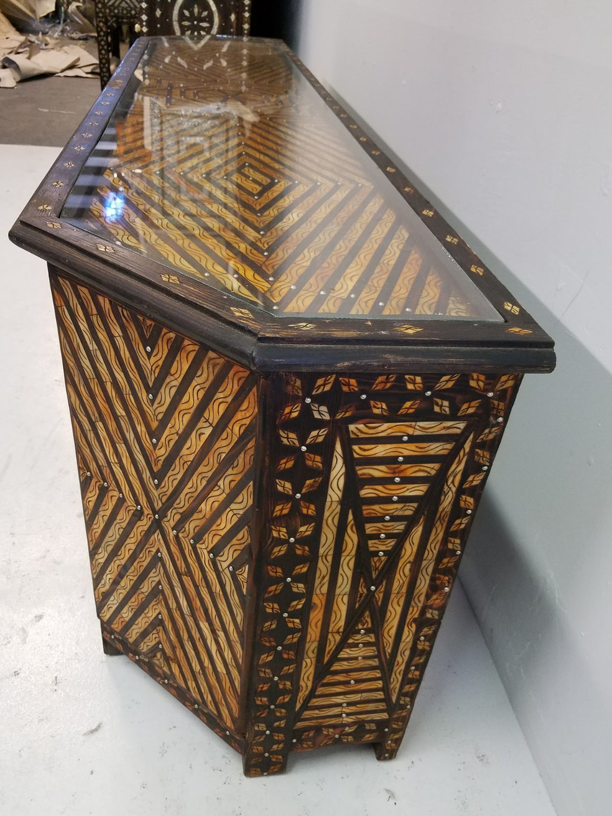 Eclectic vintage orange camel bone cabinet — casbahdecor